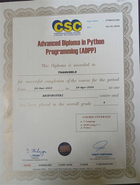 Hi I Completed A Advanced Diploma In Python Programming Course At Csc Thanu Sri S