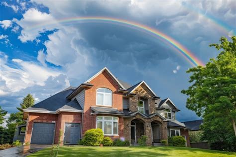 Paysage Avec Un Arc En Ciel Coloré Apparaissant Dans Le Ciel Photo