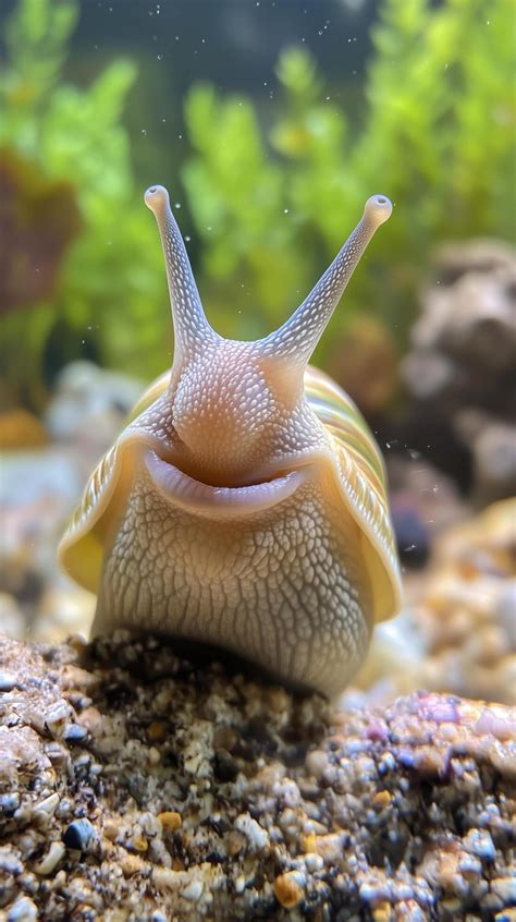 Snail Resting On The Ocean Floor With Vibrant Background In A Marine