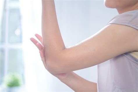 Close Up Of Woman Applying Lotion On Her Arm Stock Image Image Of