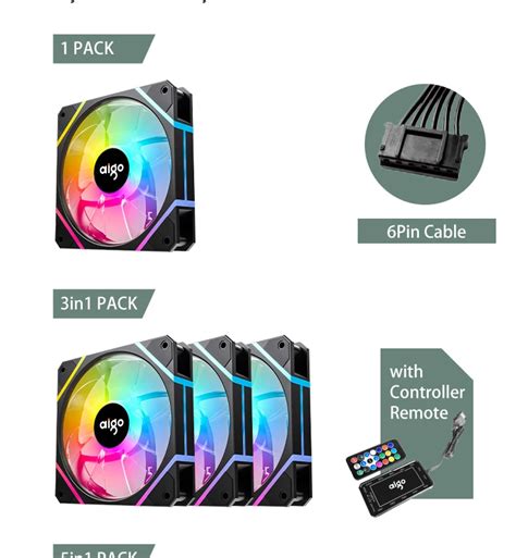Aigo Am12 Rgb 선풍기 Ventoinha Pc 컨트롤러 컴퓨터 케이스 선풍기 키트 6 핀 워터 쿨러 Cpu 냉각 팬