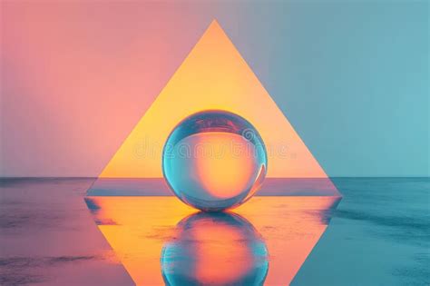 Abstract Geometric Art With Glass Sphere And Vibrant Triangle Reflection Stock Illustration