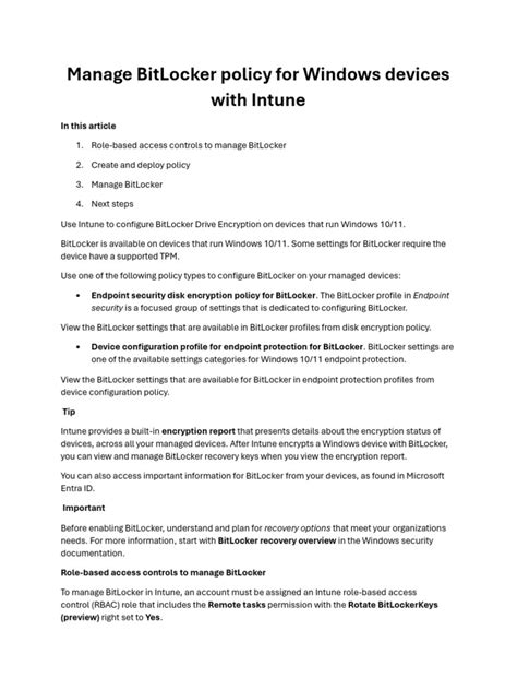 Manage Bitlocker Policy For Windows Devices With Intune Pdf