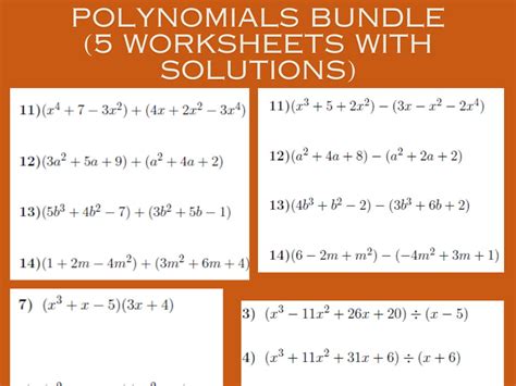 Polynomials Bundle 5 Worksheets With Solutions Teaching Resources