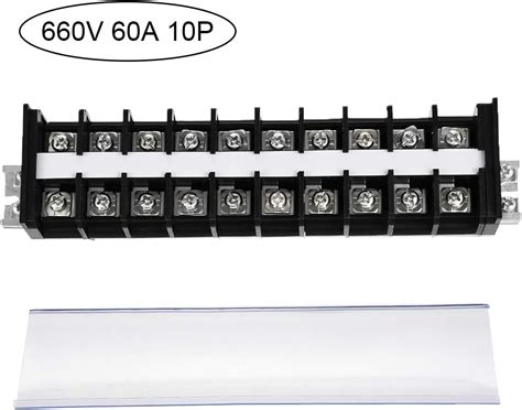 Uxcell Barrier Terminal Strip Block 10 Positions 660v 60a Dual Rows Din Rail Base Screw