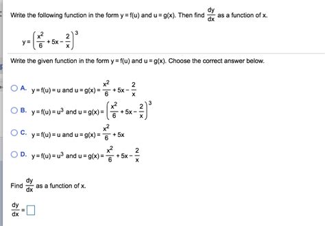Solved Write The Following Function In The Form Y Fu And
