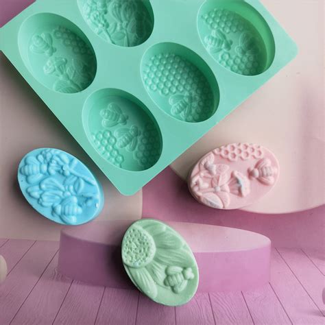 Badu Bg 6 силиконови форми за сапун във формата на пчела овални ръчно изработени силиконови