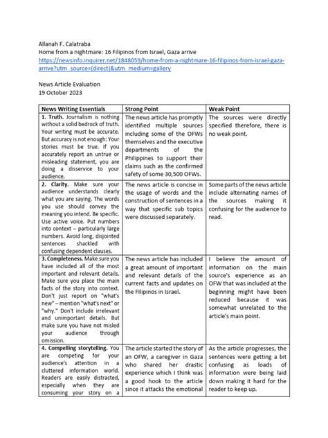 News Article Evaluation Pdf News Journalism