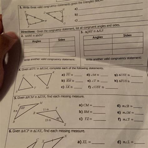DOMINATE Congruent Triangles Geometry Quiz ANSWER KEY