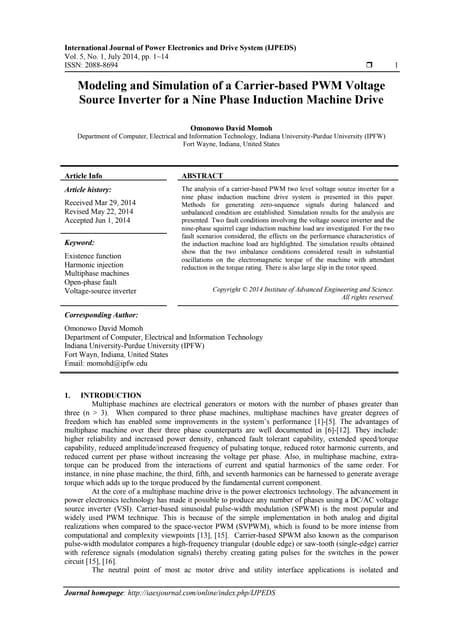 modeling and simulation of a carrier based pwm voltage source inverter