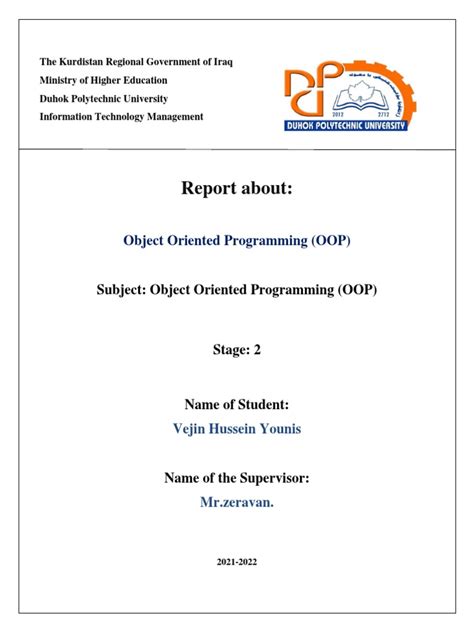 Vejin Hussein Younis Oop Pdf Object Oriented Programming Object Computer Science