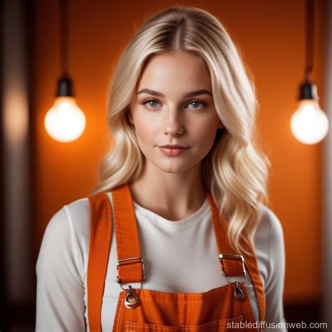 Blonde Girl In Orange Overalls Stable Diffusion Online
