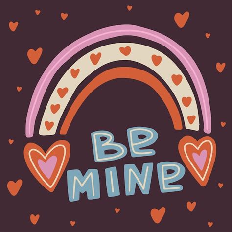 무지개 하트 텍스트가 있는 귀여운 손으로 그린 사랑 카드 프리미엄 벡터