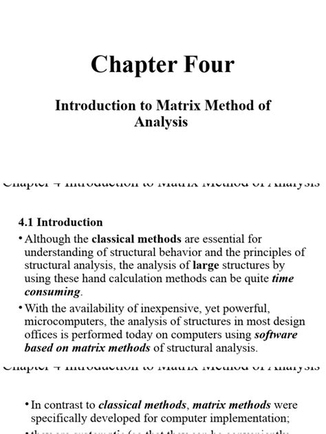 Chapter Four Introduction To Matrix Method Of Analysis Pdf Structural Analysis Matrix