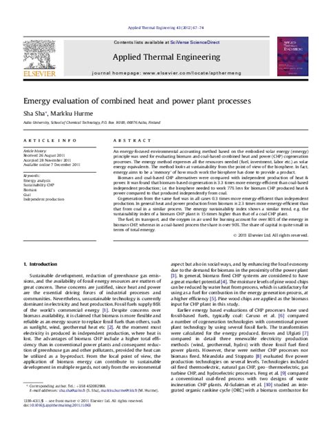 Pdf Emergy Evaluation Of Combined Heat And Power Plant Processes