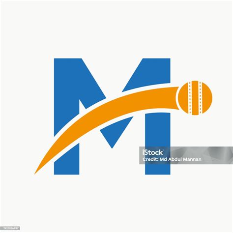 움직이는 크리켓 공 아이콘이 있는 문자 M에 크리켓 기호 크리켓 공 기호 템플릿 Championship에 대한 스톡 벡터 아트 및 기타 이미지 Championship