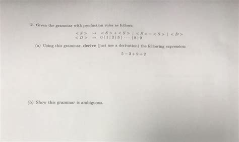 Solved 2 Given The Grammar With Production Rules As Follow