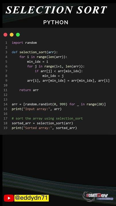 Python Short Code Selection Sort Youtube