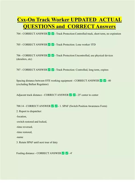 Csx On Track Worker Updated Actual Questions And Correct Answers Csx Stuvia Us