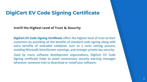 Digicert Ev Code Signing Certificate Feature And Benefits Pptx