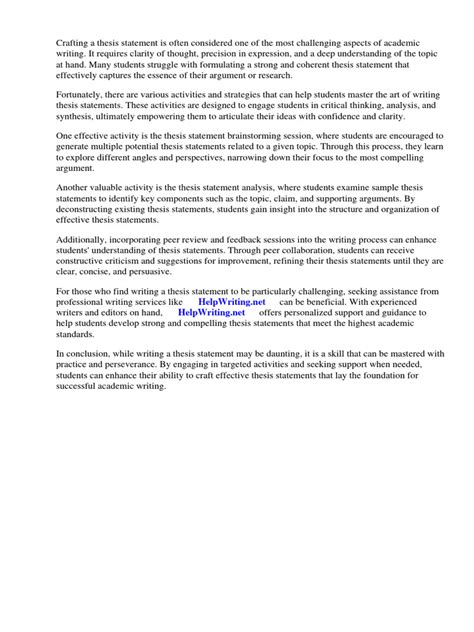 Activities To Teach Thesis Statements Pdf