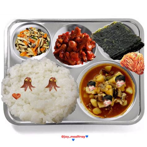 진환이의 식판 On Twitter 230721 금 2일차 조식🪖 밥 감자두부찌개 비엔나소시지케찹볶음 느타리버섯볶음 김 배추김치 진환 아 맛있게 먹어🦊