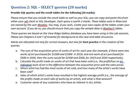 solved question 2 sql select queries 20 marks provide
