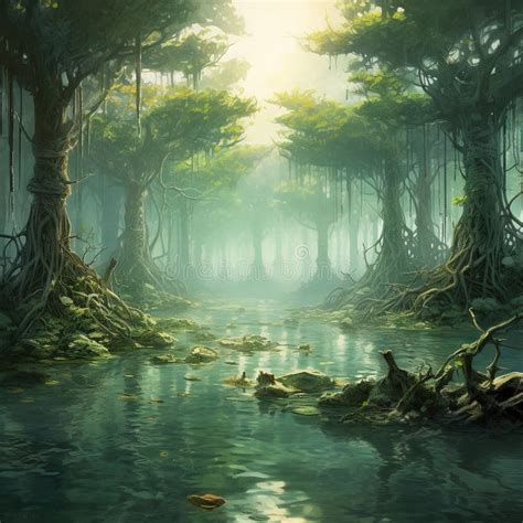 Ai Generated Illustration Wildlife Concept Of Mangrove Swamps Tropical Landscapes Stock
