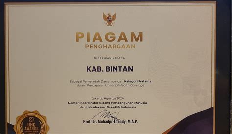 Bpjs Kesehatan Gratis Antarkan Bintan Terima Raih Penghargaan Uhc
