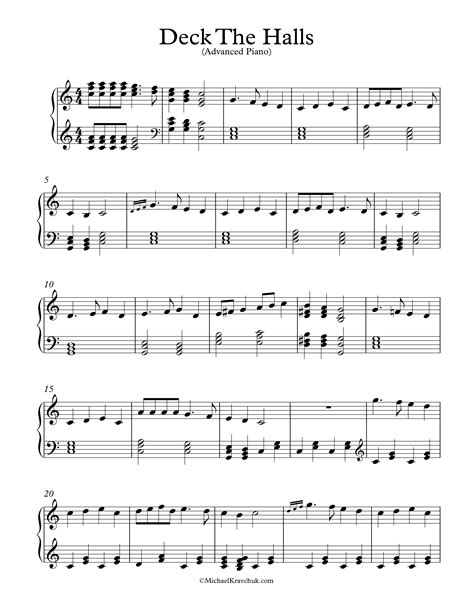 Free Piano Arrangement Sheet Music Deck The Halls Michael Kravchuk
