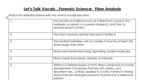 Lets Talk Vocabforensic Science Fiber Analysis Worksheet Crime