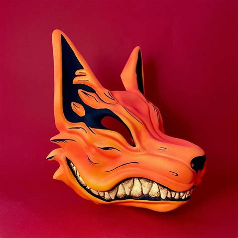 Kitsune Mask Orange Japanese Fox Mask The Nine Tail Fox Anime Mask