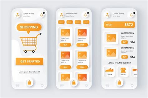 premium vector online shopping concept neumorphic templates set shop web page ui ux gui screens