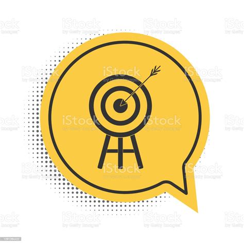 흰색 배경에 격리된 화살표 아이콘이 있는 검은색 대상입니다 다트 보드 기호 양궁 보드 아이콘 다트보드 기호 비즈니스 목표 개념 노란색 음성 버블 기호입니다 벡터 검은색에