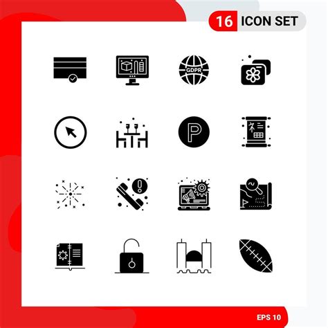Set Of 16 Vector Solid Glyphs On Grid For Point Cursor Internet Click Facility Editable Vector