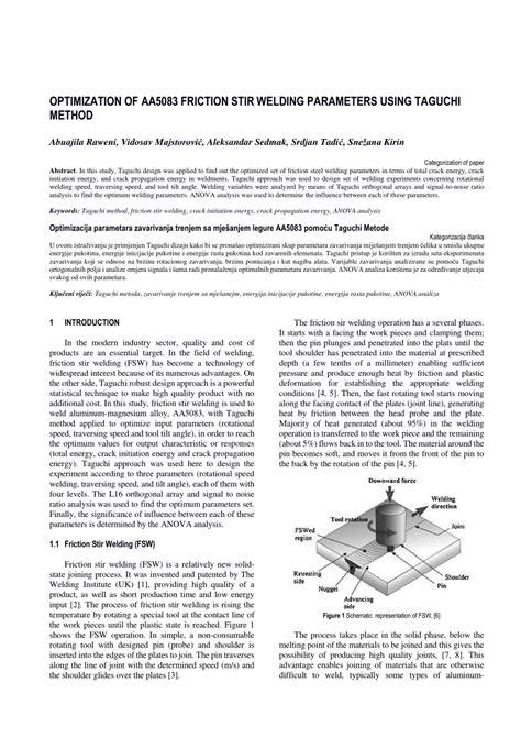 Pdf Optimization Of Aa5083 Friction Stir Welding Parameters Using