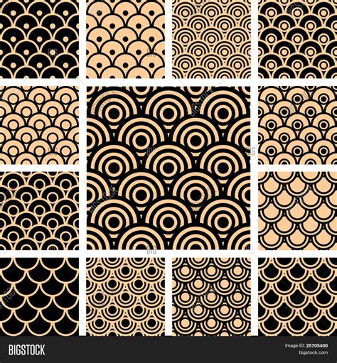 Seamless Geometric Patterns Designs Set With Circle Shaped Elements Vector Illustration Stock