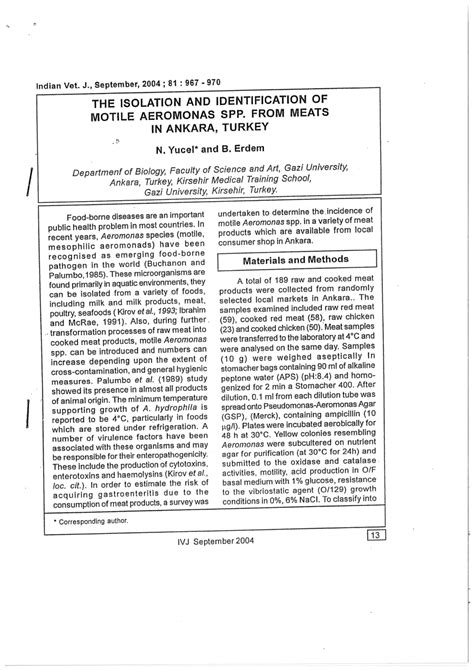 Pdf The Isolation And Identification Of Motile Aeromonas Spp From Meats In Ankara Turkey