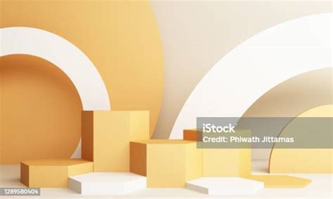 연단과 추상 노란색 구성 라운드 받침대와 복사 공간 쇼케이스 제품 프리젠 테이션 3d 렌더와 미니멀 스튜디오 0명에 대한 스톡 사진 및 기타 이미지 Istock