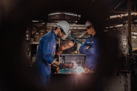 공장에서 일하는 용접기 용접기는 석유 및 가스 또는 석유 화학에서 플럭스 코어 아크 용접 산업 용접 부품입니다 복사 공간 강철에 대한 스톡 사진 및 기타 이미지 Istock