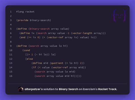 Alterpatzers Solution For Binary Search In Racket On Exercism
