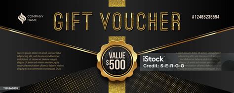 반짝이 골드 요소와 선물 바우처 템플릿입니다 벡터 일러스트입니다 초대장 인증서 상품권 상품권 디플로마 등을 위한 디자인 금