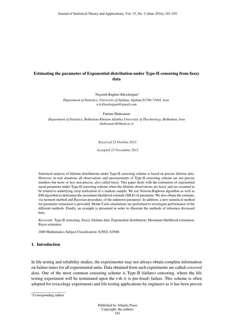 Pdf Estimating The Parameter Of Exponential Distribution Under Type Ii Censoring From Fuzzy Data