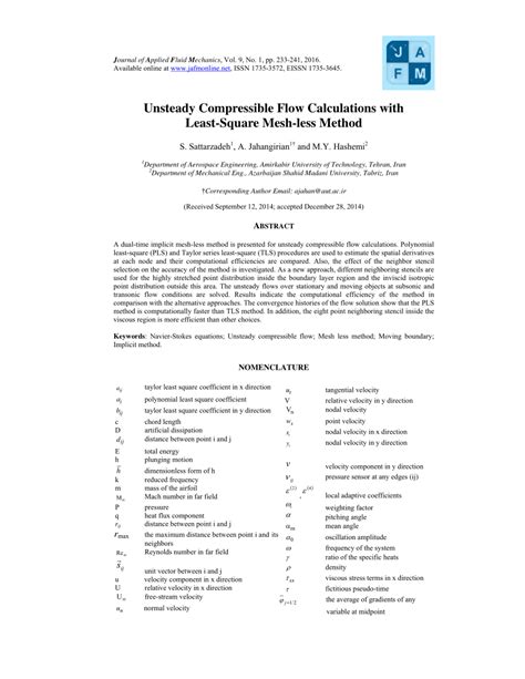 Pdf Unsteady Compressible Flow Calculations With Least Square Mesh Less Method
