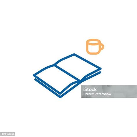 커피 나 찻잔이 곁에 있는 책을 엽니다 아침 식사 레저 지식 및 공부와 관련된 주제에 대한 현대 유행 벡터 얇은 라인 아이콘 그림 가을에 대한 스톡 벡터 아트 및 기타