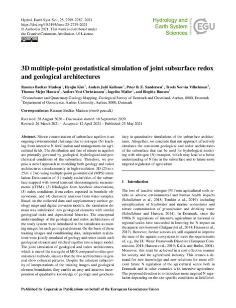 Pdf 3d Multiple Point Geostatistical Simulation Of Joint Subsurface