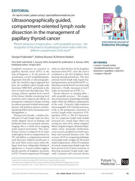 Pdf Ultrasonographically Guided Compartment Oriented Lymph Node Dissection In The Management