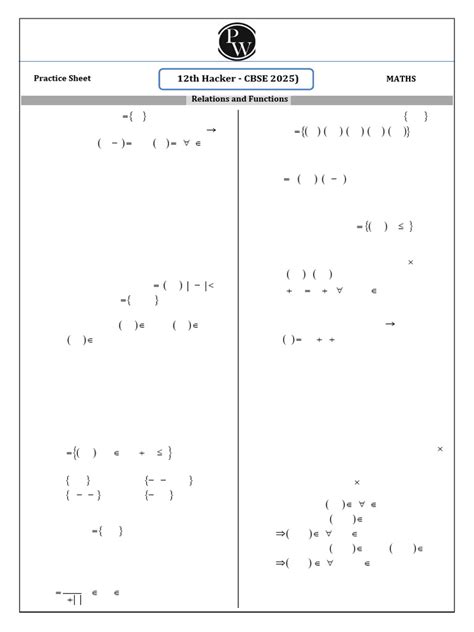 Relations And Functions Practice Sheet 12th Hacker Cbse 2025 Pdf Function Mathematics