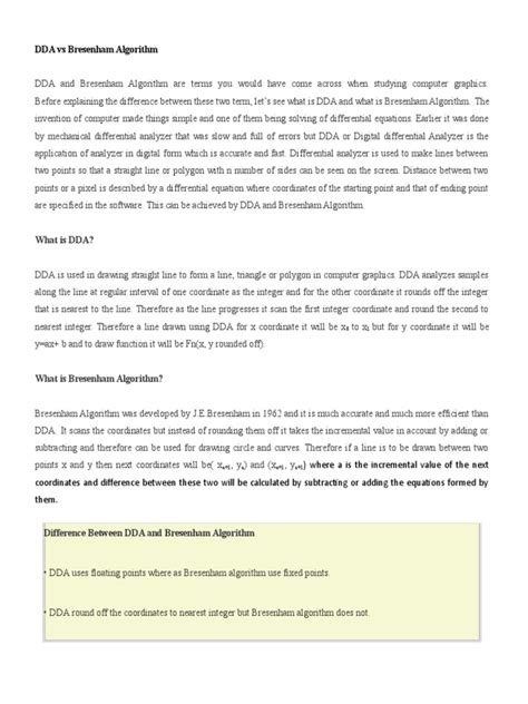 Difference Between Dda N Bresenham Pdf Subtraction Algorithms
