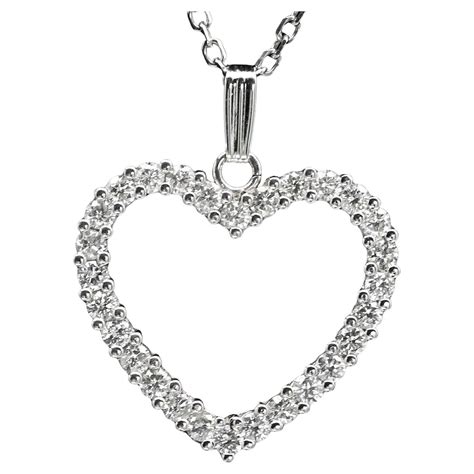 Diamond Heart Necklace 14 Karat White Gold Natural Diamonds Heart